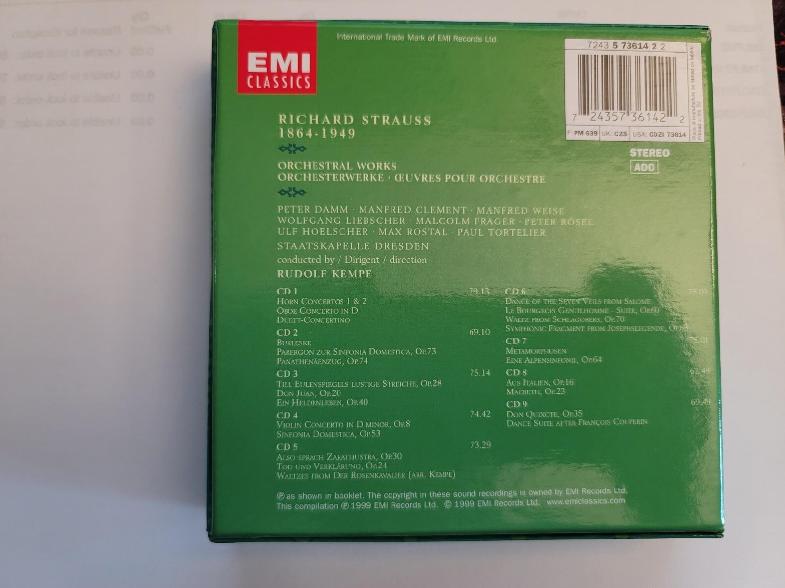 Richard Strauss Orchestral Works 1999 EMI Classics 9 CD Boxset with ...