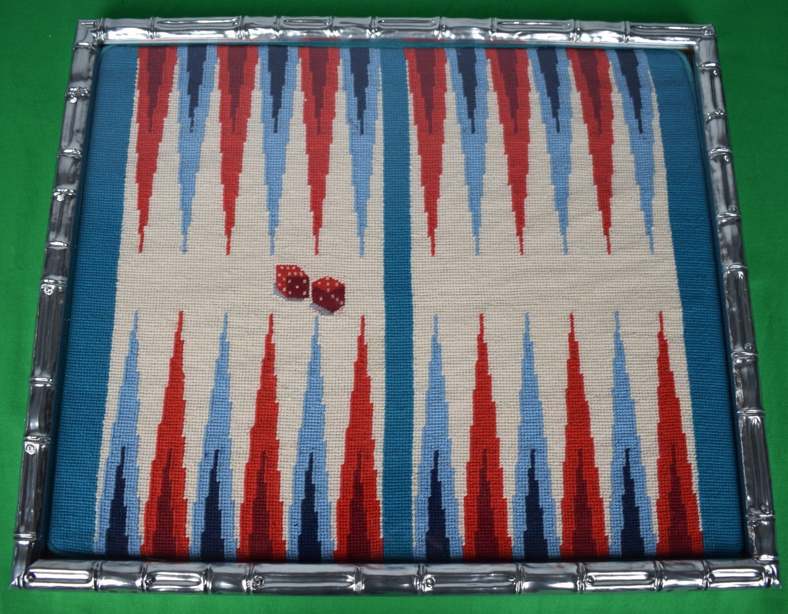 Needlepoint Backgammon Board w/30 Red/Blue Checkers/2 Dice Cups ...