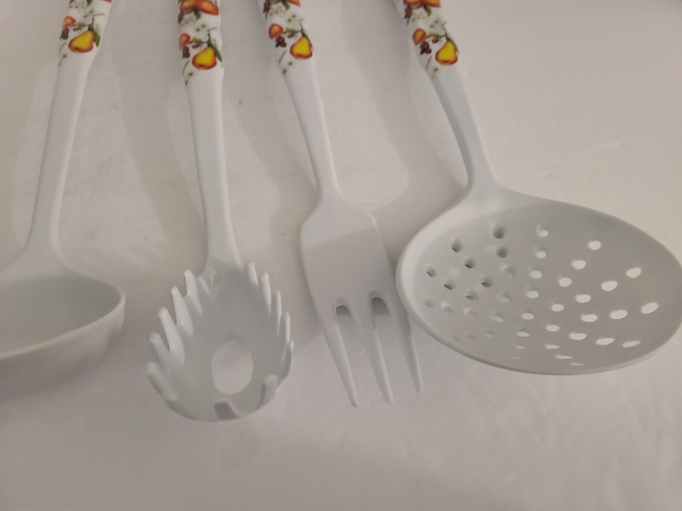 5 Pc Melamine Ware Kitchen Utensils Set, White - FRUIT COLLECTION | eBay