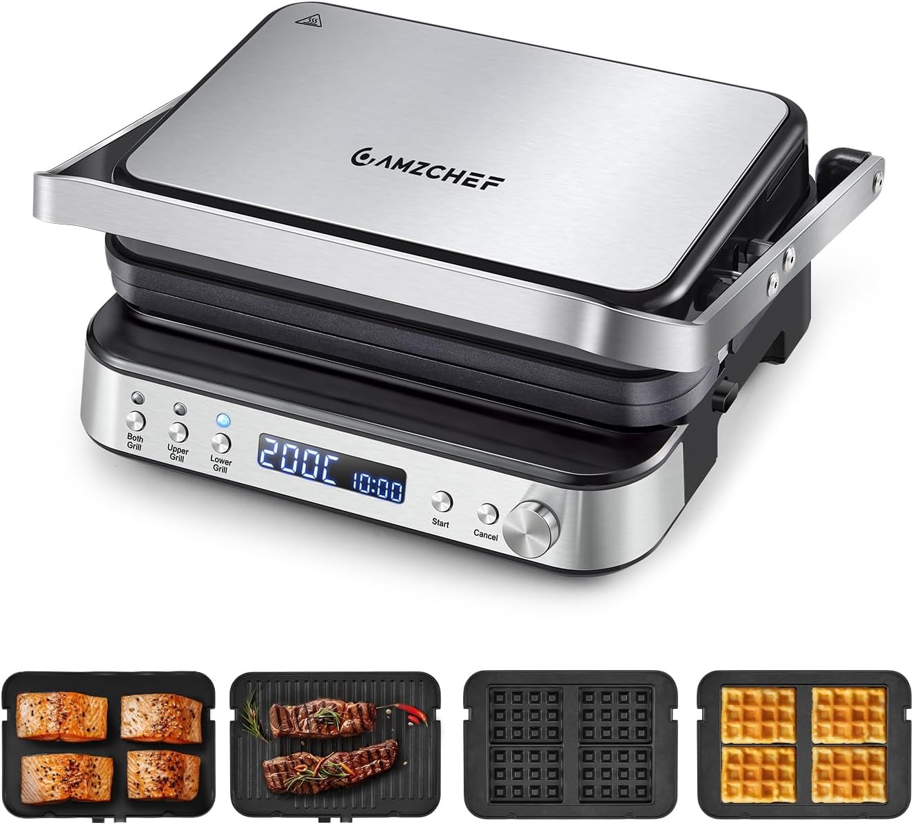 AMZCHEF 4-in-1 Electric Grill, Panini Press Grill, Waffle&Sandwich ...