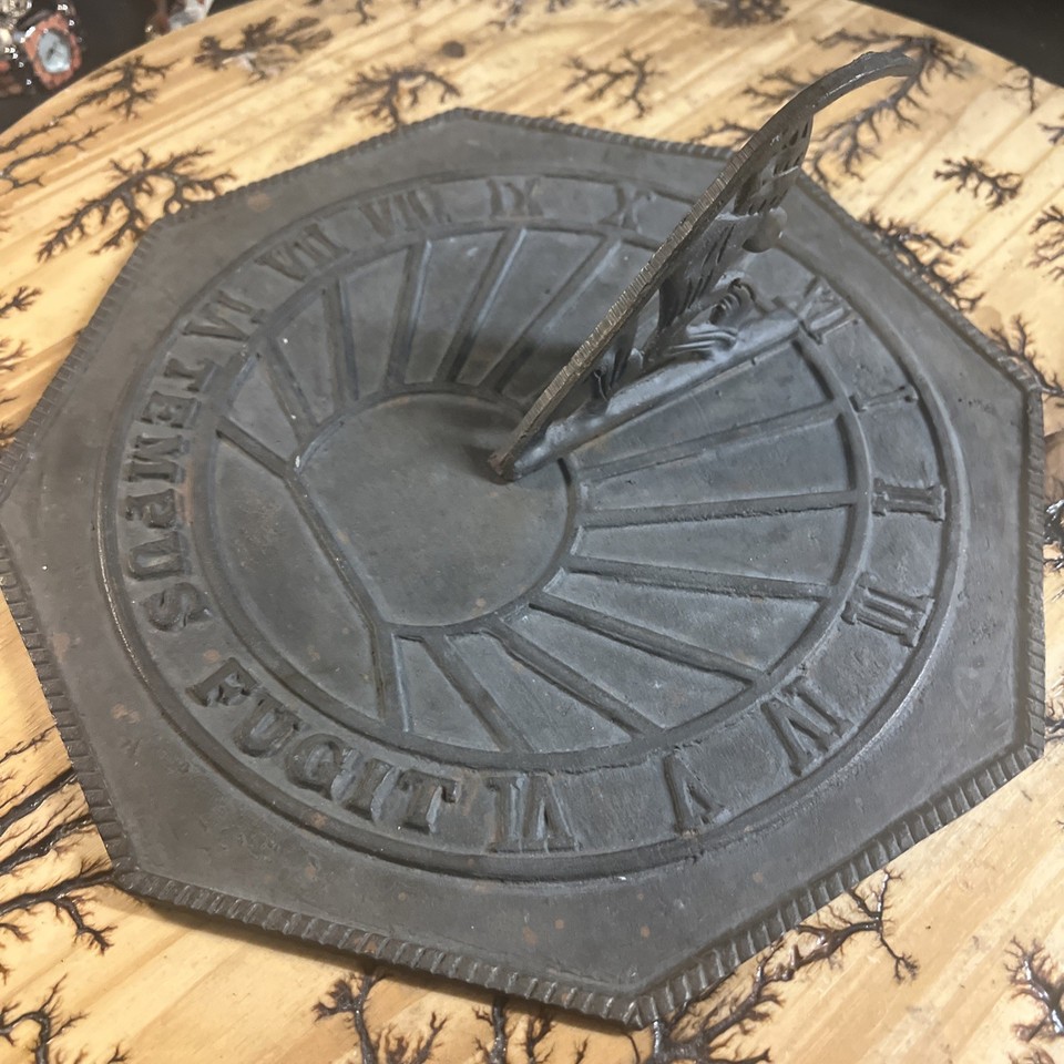 Vintage 10” Cast Iron Tempus Fugit Roman Numeral Garden Sun Dial | eBay