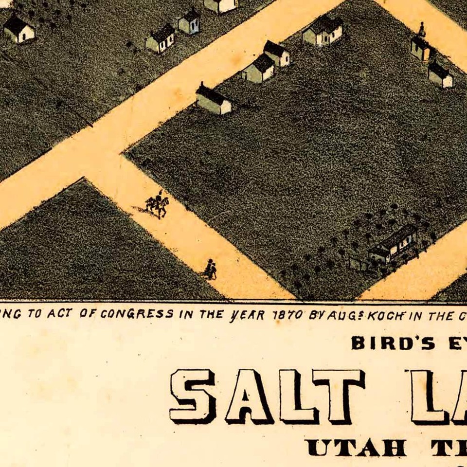 Salt Lake City Utah c. 1870 Birds Eye Map | Vintage Wall Decor | 24 x ...