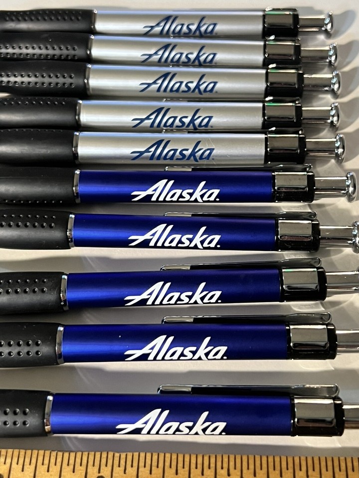 Alaska Airlines Pens Lot of Ten (10) Black Ink Push Pens Promotional ...