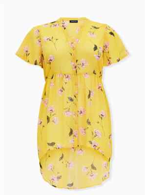 Torrid Lexie Babydoll Chiffon Hi Lo Tunic Floral Yellow 2 2X 18 20 # ...
