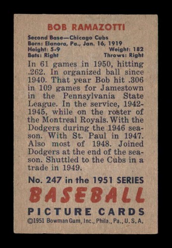 1951 Bowman #247 Bob Ramazzotti RC EXMT X3124482 | eBay