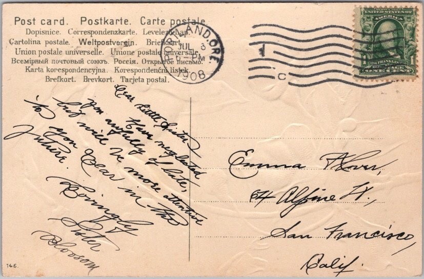 Vintage Artist-Signed CATHERINE KLEIN Embossed Postcard Pink Rose ...