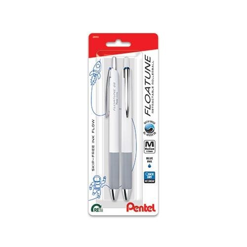 Pentel Floatune Retractable Pen 0.8mm White Barrel Blue Ink 2/Pk School ...