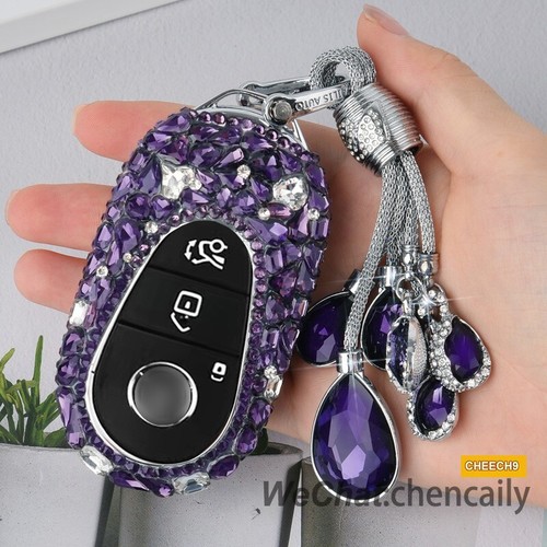 Purple Diamond Crystal Car Key Case Cover Keychain For Benz C Class S ...
