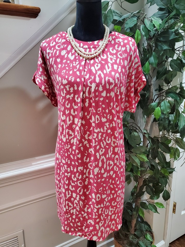 Andree Women's Pink Rayon Round Neck Short Sleeve Casual Knee Length ...