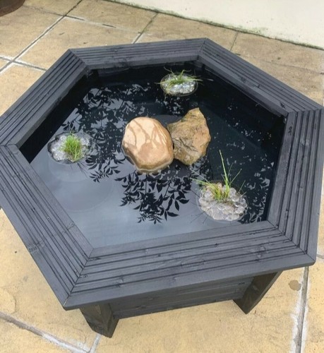 Hexagonal Raised Pond Large Wooden Garden Water Feature Gardening Gift ...