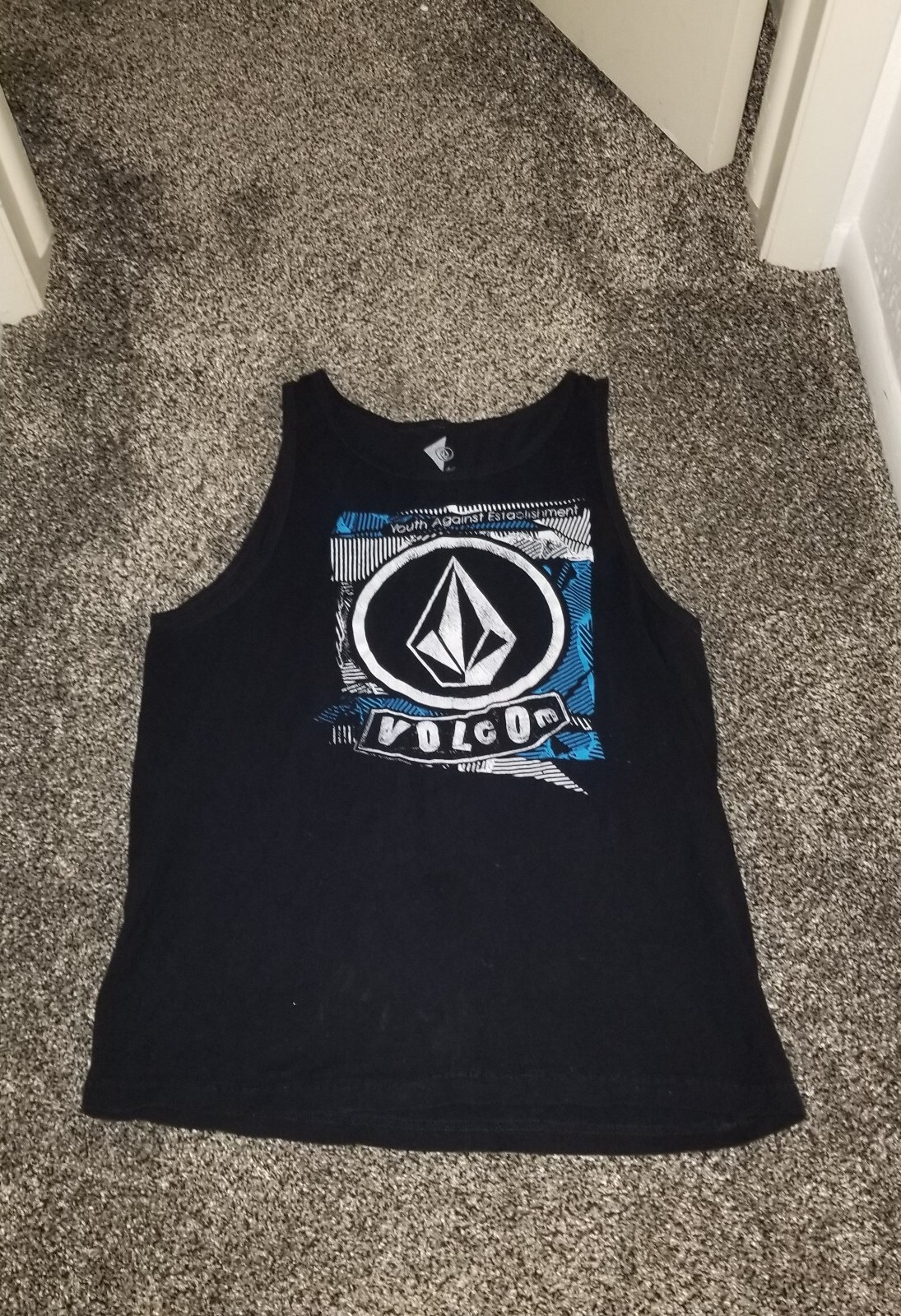 Men's Volcom Tank Top Large Logo Black Muscle shirts Gym Sports ...