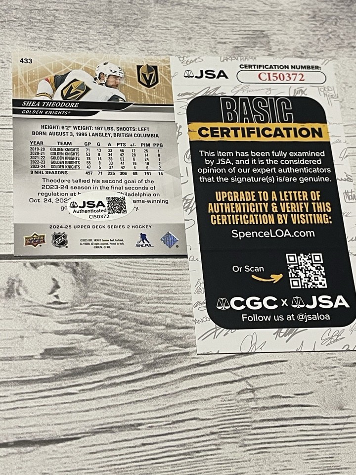 Shea Theodore Signed Card UD Upper Deck JSA COA IP Auto Vegas Golden ...