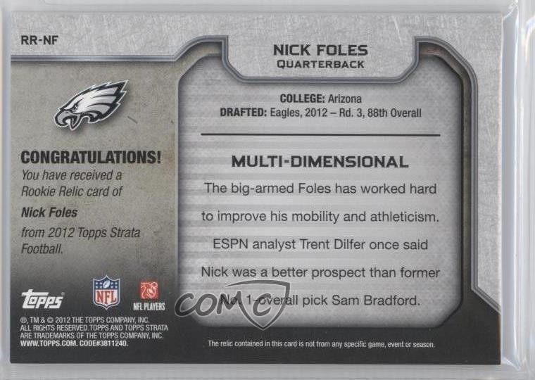 2012 Topps Strata Rookie Relics Red Patch /41 Nick Foles #RR-NF Patch ...