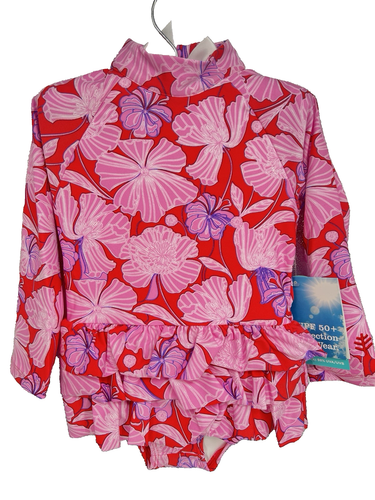 NWT Coolibar UPF 50+ Girls 2T Pink Floral Kailani Ruffle Rash Guard ...