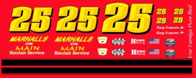 #25 Gary Franzen Marshalls Sinclair 1/24th - 1/25t Scale Decals NASCAR ...