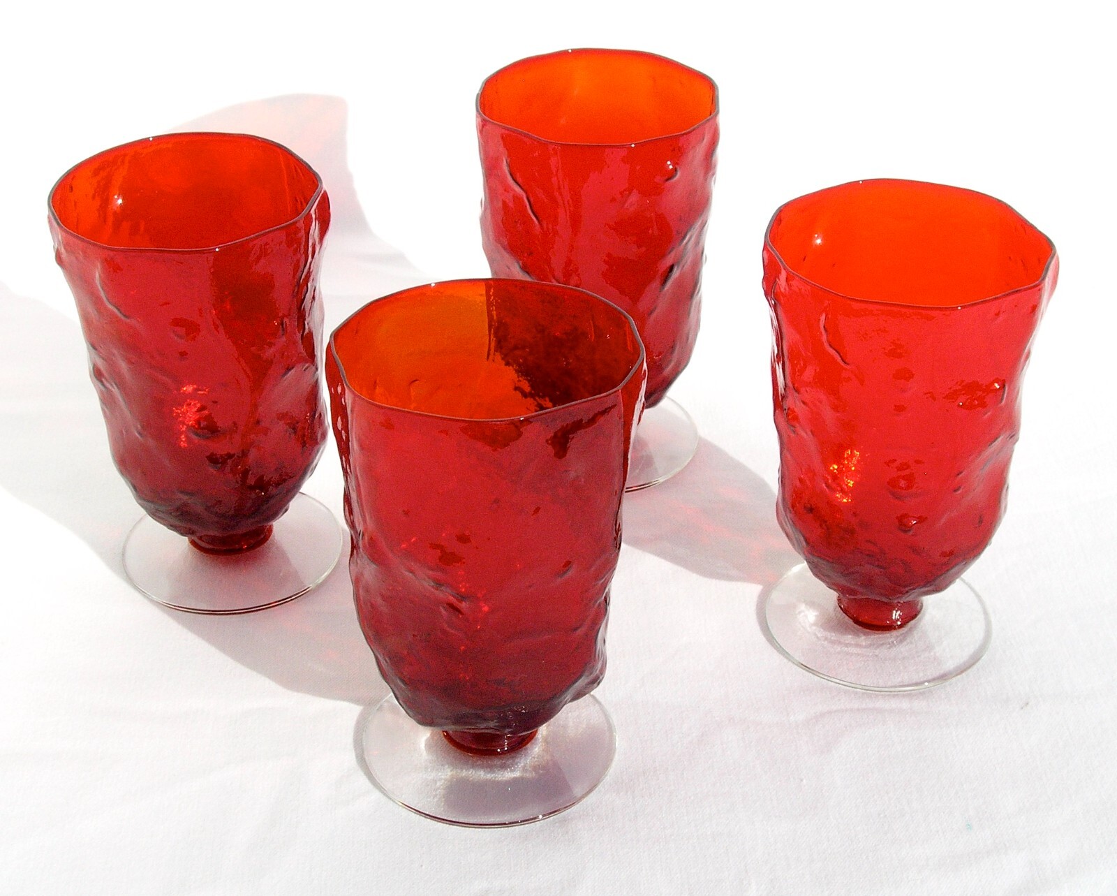 Vintage Morgantown Ruby Red Glass Crinkle Driftwood Water Goblets ...