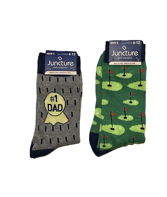 Juncture Mens Novelty Golf & #1 Dad Crew Socks Lot Of 2 Pairs Size 6-12 ...