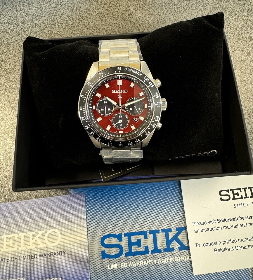 Seiko Prospex Speedtimer Solar Steel Bracelet Red Dial Watch - SSC927 ...