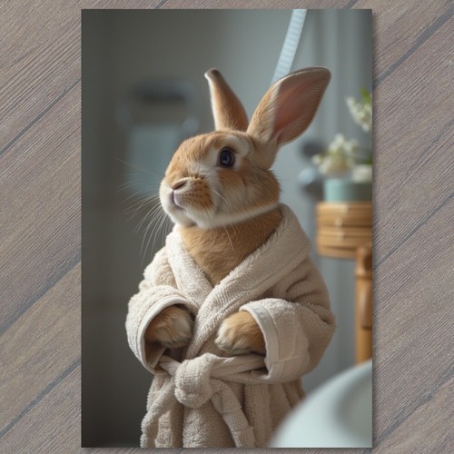 POSTCARD Bunny Rabbit Robe In Bath Bathrobe Bathroom Cute Shower Clean ...