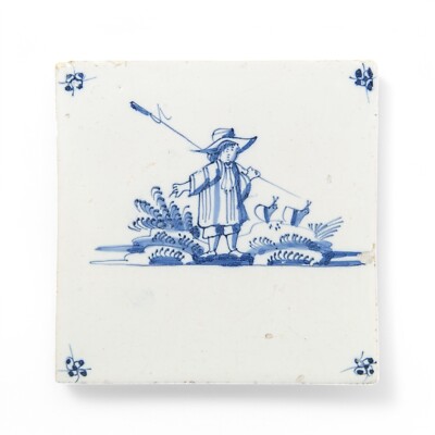 Nice Dutch Delft Blue tile, shepherd and sheep, circa 1700-1720. | eBay