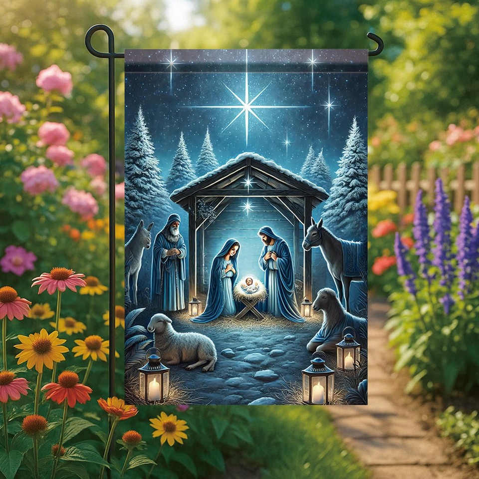 Christmas Garden Flag Nativity Scene Holy Family Baby Jesus 12x18 Inch ...