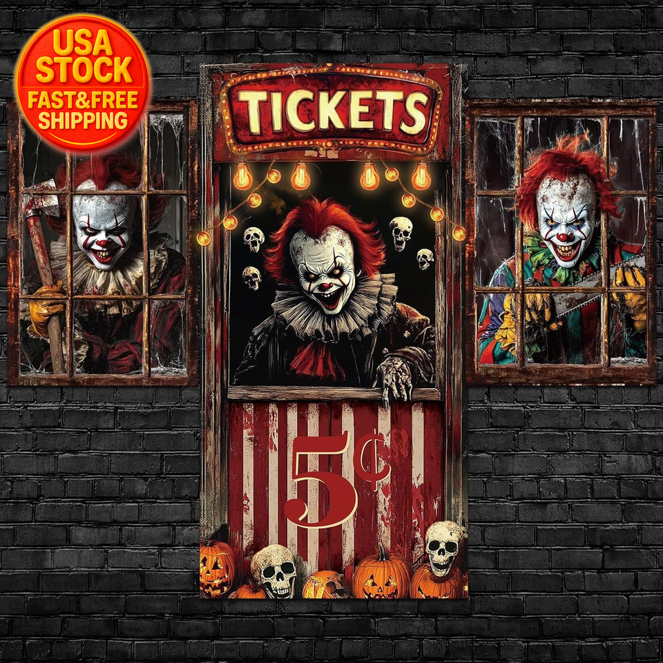 3PCS Halloween Evil Circus Window Door Covers Scary Clown Skull ...