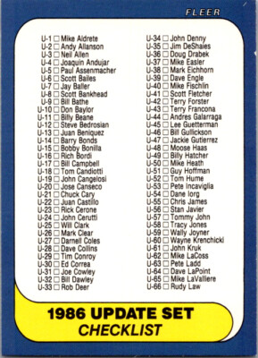 1986 Fleer Update #U-132 Checklist #U1-U132 CL Baseball Card | eBay