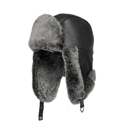Genuine Shearling Sheepskin Trapper Hat Ushanka Aviator Cap Winter ...