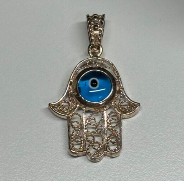 925 STERLING SILVER HAMSA HAND AMULET PENDANT - Gem