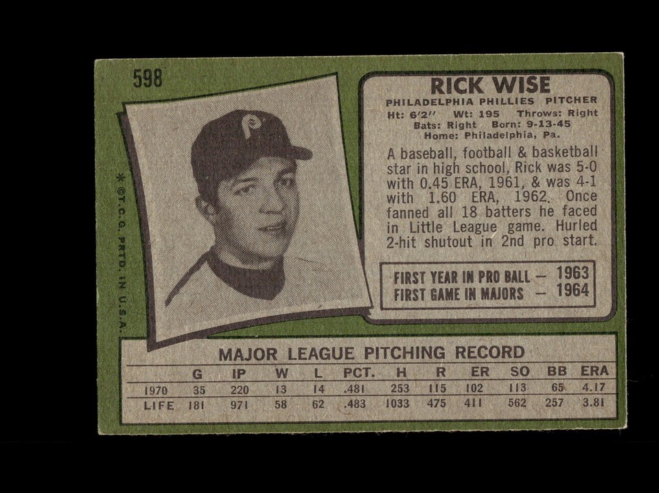 Philadelphia Phillies Rick Wise Topps Baseball Excellent | eBay