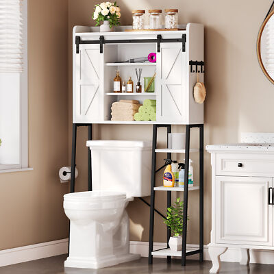 Over The Toilet Storage 3-Tier Wooden Bathroom Space Saver w/ Sliding ...