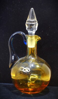 Victorian Moser Bohemian Amber & Blue Pinched Blown Glass Cruet Faceted ...