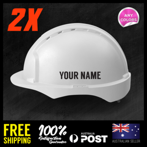 2x Custom Text Personalised Safety Helmet Name 100mm Lettering Decals ...
