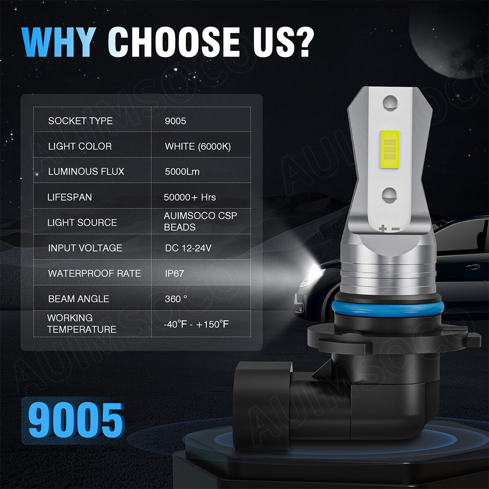 4X H11+9005 LED Headlight High Low Beam Light Kit Combo 10000K Bulbs ...