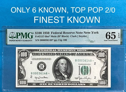 GEM 1950 $100 NEW YORK MULE STAR, 6 KNOWN, FINEST KNOWN 2/0 - PMG 65 FR ...