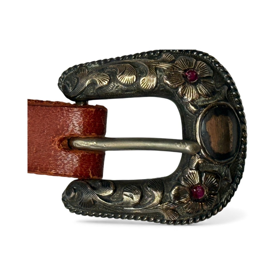 Vintage Bohlin Hollywood 14kt Gold Sterling And Genuine Ruby Gem Belt 1672