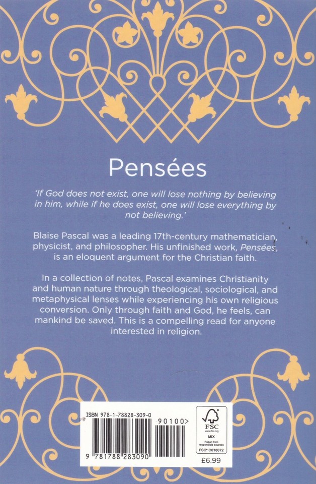 PENSEES by BLAISE PASCAL Paperback Book 9781788283090 | eBay