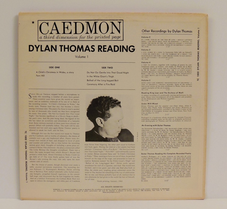 Dylan Thomas - Reading A Child's Christmas In Wales & 5 Poems Vol 1 ...