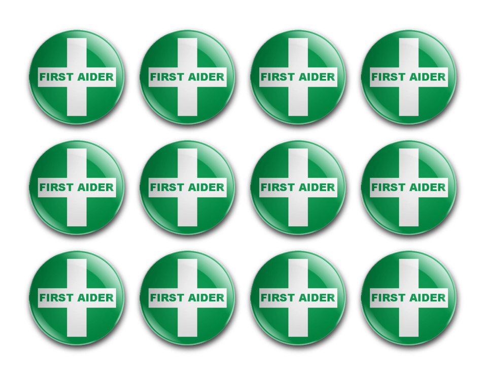 First Aider 25mm/1 inch badges x1 x12 - First Aid Qualified - Medical ...