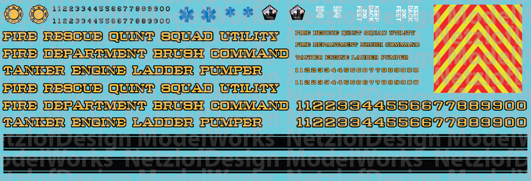 HO Scale - Generic Fire Truck Vehicle Decals - Black Stripe