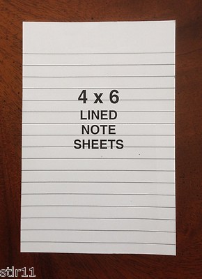 Refill Note Paper - Loose Ruled Sheets - 4" x 6 " 100 Sheets * Lot of ...