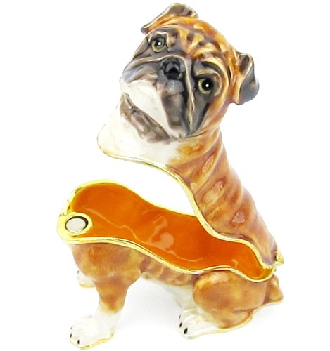 "British Bulldog" Enamelled Dog Trinket Box or Figurine - with Gold ...