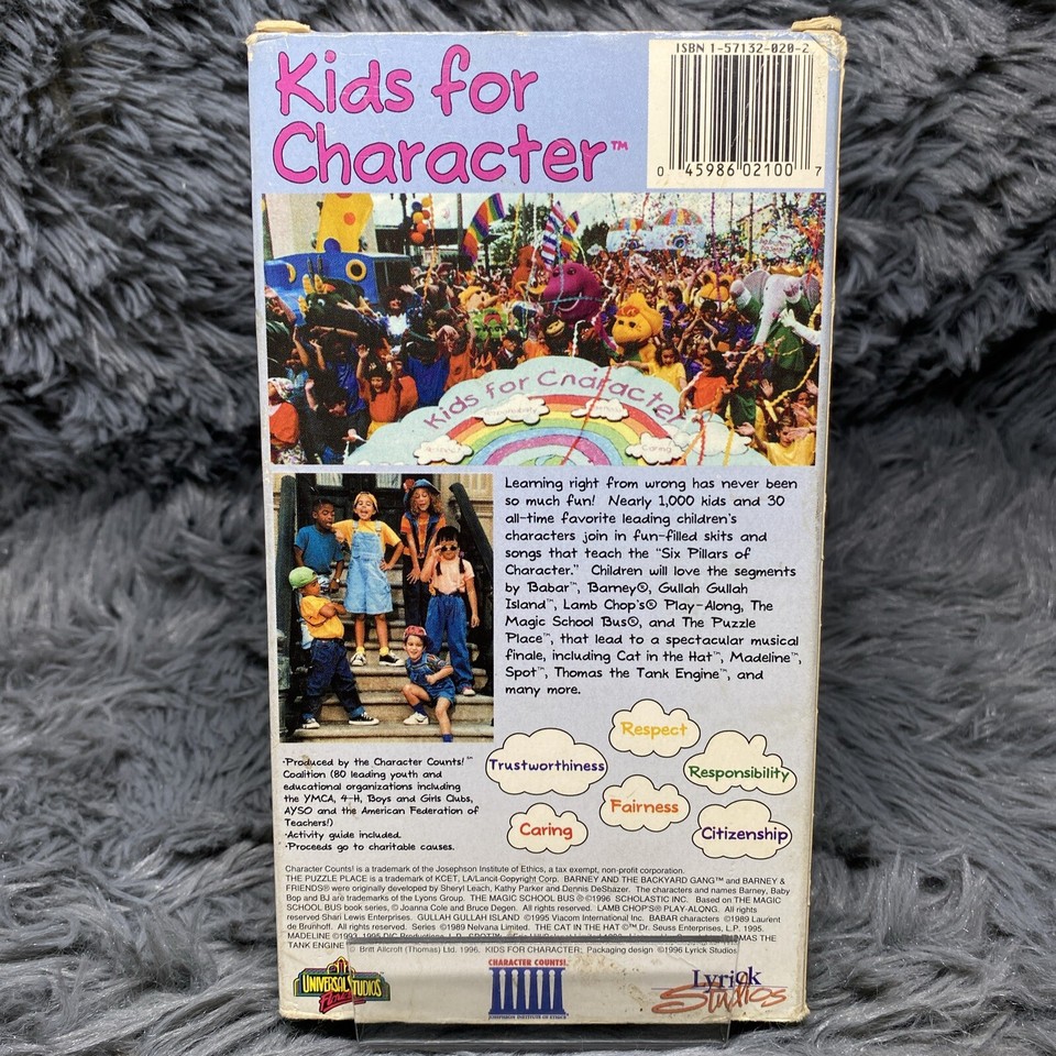 Kids For Character VHS Tape 1995 Tom Selleck Barney Lamb Chop Gullah ...
