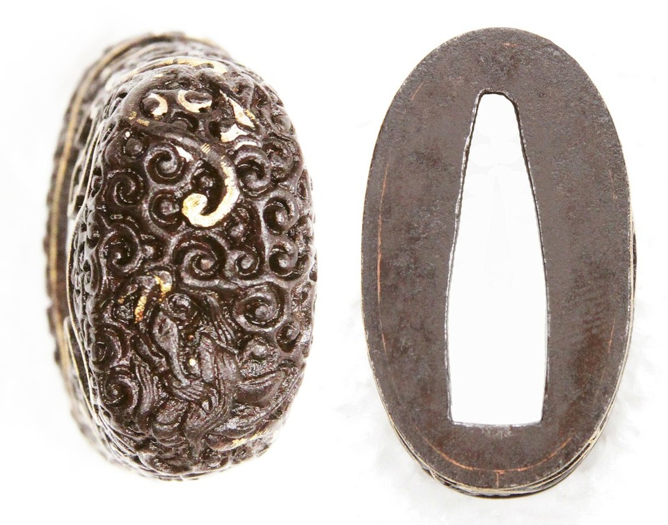 Very Rare Antique Japanese Iron Pair Namban Menuki Fuchi Kashira Dragon ...