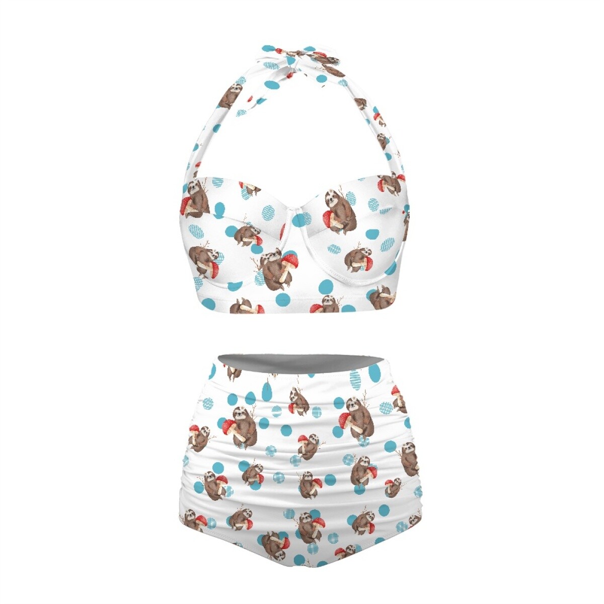 Sloths And Mushrooms Two Piece Bikini Swimsuit Sexy Printed Push-Up ...