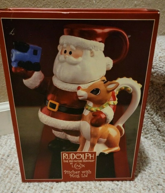 Lenox Rudolph Red Nosed Reindeer Pitcher W/ Mug Lid Teapot Christmas ...