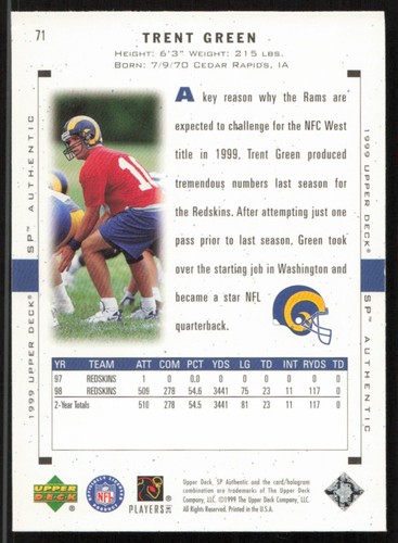 1999 SP Authentic Trent Green St. Louis Rams #71 *B* | eBay