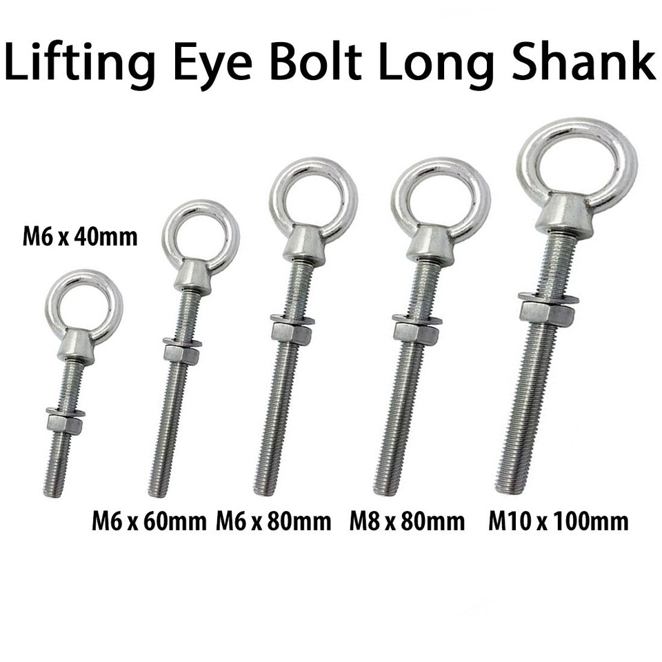 Lifting Long Eye Bolt Longshank with Full Nuts and Washer Stainless ...