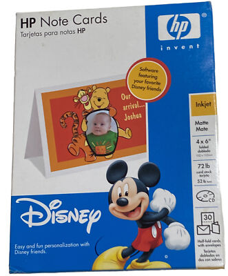 NEW HP 4 x 6 Note Cards DISNEY Inkjet Matte 30ct CD Software Mickey ...