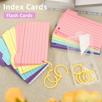 300Pcs Tabbed Index Cards with 8 Binder Rings Portable Index Note Cards ...